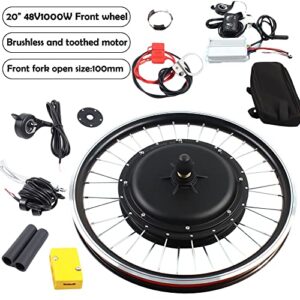 Qiucenmium Electric Bike Conversion Kit 20" 48V 1000W, Front/Rear Wheel E-Bike Conversion Kit with Powerful Controller and Thumb Throttle, Ebike Wheel Kit Cycling Hub Conversion Kit for Adults