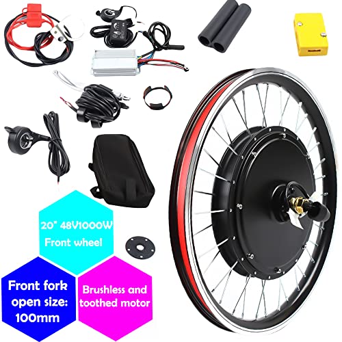 Qiucenmium Electric Bike Conversion Kit 20" 48V 1000W, Front/Rear Wheel E-Bike Conversion Kit with Powerful Controller and Thumb Throttle, Ebike Wheel Kit Cycling Hub Conversion Kit for Adults