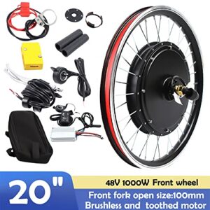 Qiucenmium Electric Bike Conversion Kit 20" 48V 1000W, Front/Rear Wheel E-Bike Conversion Kit with Powerful Controller and Thumb Throttle, Ebike Wheel Kit Cycling Hub Conversion Kit for Adults