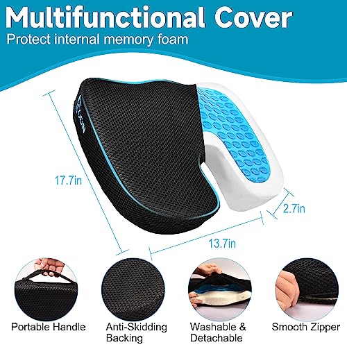 CODN Gel Chair Cushions for All-Day Sitting, Non-Slip Memory Foam Seat Cushion, Coccyx Tailbone and Sciatica Pain Relief Cushion, Chair Pad for Office Chairs, Desk Chair, Wheelchair