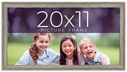 20x11 Frame Grey Real Wood Picture Frame Width 1 Inches | Interior Frame Depth 0.5 Inches | Weatherly Distressed Photo Frame Complete with UV Acrylic, Foam Board Backing & Hanging Hardware