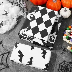 AnyDesign 12 Sheet Halloween Wrapping Paper Black White Ghost Pumpkin Cobweb Packaging Paper Folded Flat DIY Art Craft Paper for Halloween Birthday Party Baby Shower Birthday Wrap, 19.7 x 27.6 Inch