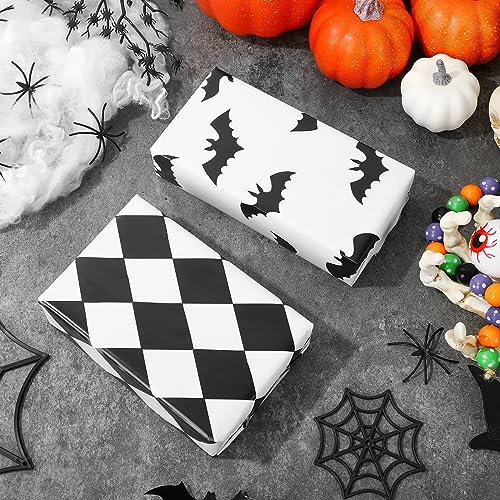 AnyDesign 12 Sheet Halloween Wrapping Paper Black White Ghost Pumpkin Cobweb Packaging Paper Folded Flat DIY Art Craft Paper for Halloween Birthday Party Baby Shower Birthday Wrap, 19.7 x 27.6 Inch