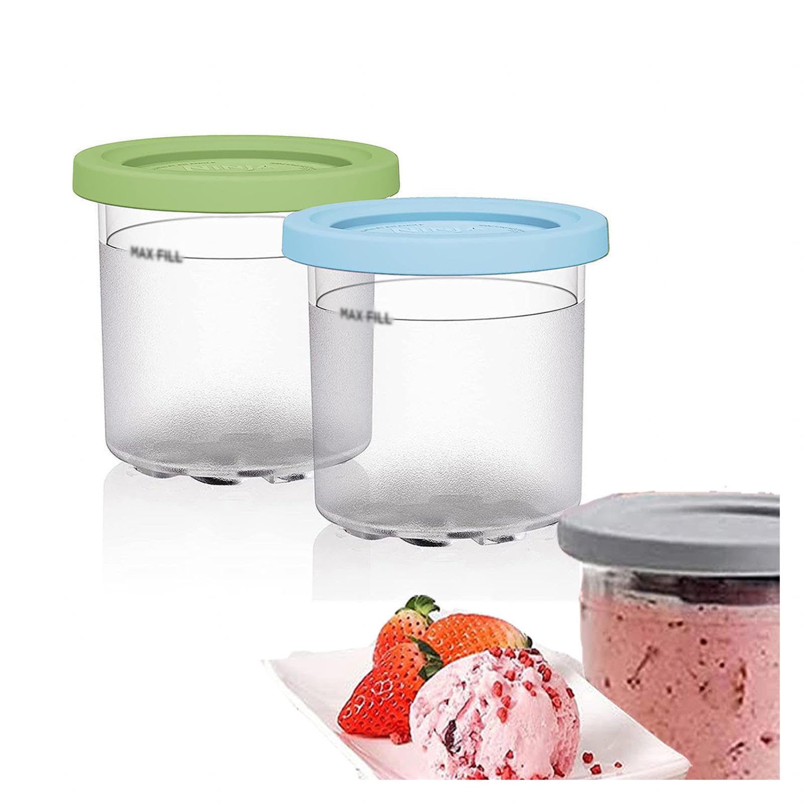 VRINO 2/4/6PCS Creami Pint Containers, for Ninja Creami Containers,16 OZ Icecream Container Bpa-Free,Dishwasher Safe Compatible NC301 NC300 NC299AMZ Series Ice Cream Maker,Blue+Green-2PCS