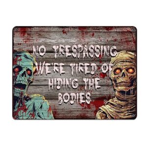 wodoro halloween decor no soliciting tin metal sign, gothic scary creepy spooky decor garden yard outdoor indoor door wall art plaque accessories vintage pumpkins witch zombie skeleton skull (02)