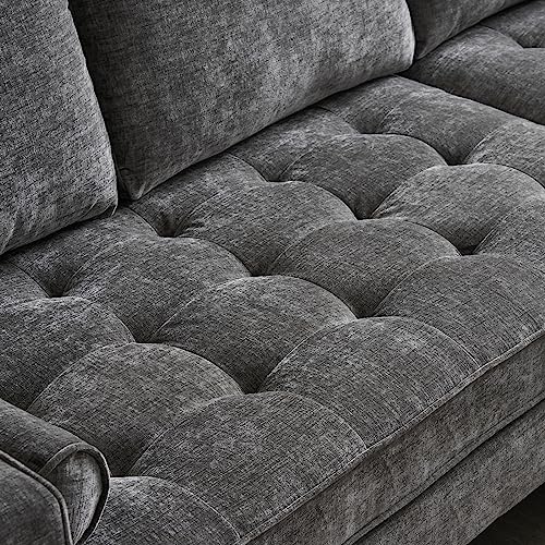 Imseigo 85”W Sectional Sofa Couch, L Shaped Couch with Reversible Chaise, Mid Century Modern 3-seat Sofa Chenille Couches for Living Room, Apartment, Office and Small Space (Dark Grey)