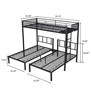 POCIYIHOME Twin Size Triple Bunk Beds with Built-in Storage Shelf, Can Be Separated Into 3 Single Twin Beds, Metal Triple Bunk Bed with Guardrail for Bedroom, Space-saving, No Box Spring Needed, Black