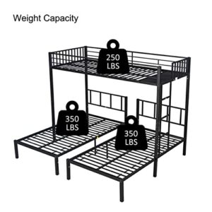 POCIYIHOME Twin Size Triple Bunk Beds with Built-in Storage Shelf, Can Be Separated Into 3 Single Twin Beds, Metal Triple Bunk Bed with Guardrail for Bedroom, Space-saving, No Box Spring Needed, Black