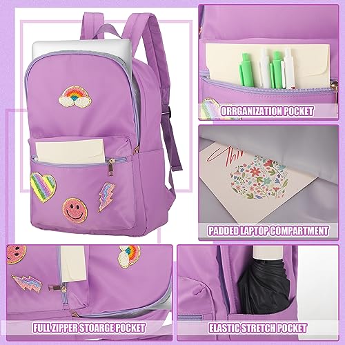 Sotiff Lightweight Backpack Preppy Patches Nylon Backpack Rainbow Heart Smile Waterproof Travel Bag Pack (Purple)