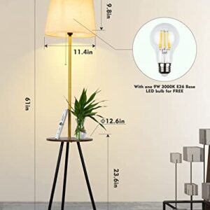 bulbeats Tripod Floor Lamp with Shelf, Side End Table with Lamp, 3000K E26 LED Bulb Included, Modern Standing Lamp with Pull Chain Switch for Living Room Bedroom