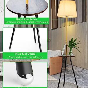 bulbeats Tripod Floor Lamp with Shelf, Side End Table with Lamp, 3000K E26 LED Bulb Included, Modern Standing Lamp with Pull Chain Switch for Living Room Bedroom