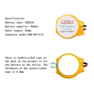 LJCELL 2PCS CMOS Battery for IBM Lenovo ThinkPad Laptop X1 Carbon 2-nd Carbon 3rd Carbon 4th Carbon 5th Carbon 6th BIOS RTC CR2016 Battery with 2 Wire and Connector