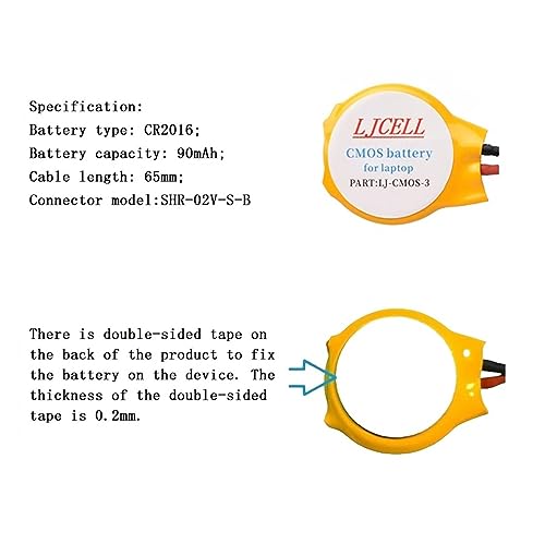 LJCELL 2PCS CMOS Battery for IBM Lenovo ThinkPad Laptop X1 Carbon 2-nd Carbon 3rd Carbon 4th Carbon 5th Carbon 6th BIOS RTC CR2016 Battery with 2 Wire and Connector