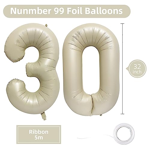 Number 30 Balloons 32 inch Digital Balloon Alphabet 30 Birthday Balloons Digit 30 Helium Balloons Big Balloons for Birthday Party Supplies Wedding Bachelorette Bridal Shower, White Number 30th