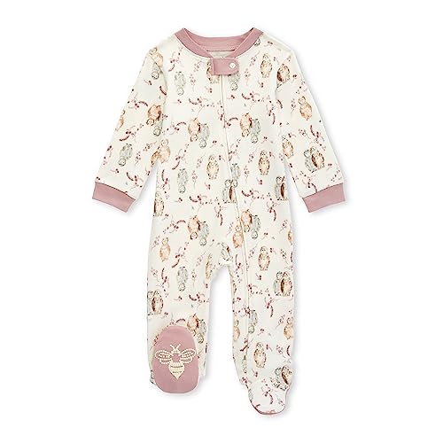 Burt's Bees Baby Baby Girls' Sleep and Play Pajamas, 100% Organic Cotton One-Piece Romper Jumpsuit Zip Front Pjs, Owl Friends, Newborn