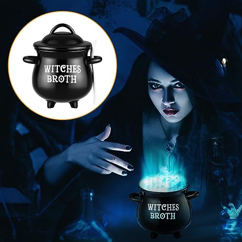 Skylety 3 Pcs Witch's Brew Cauldron Cups Include 1 Set 17 Oz Witches Broth Cauldron Coffee Mug with Spoon and Cover 2 Pcs 12 Oz Witches Brew Black Ceramic Cauldron Mug Halloween Mug Drinkware