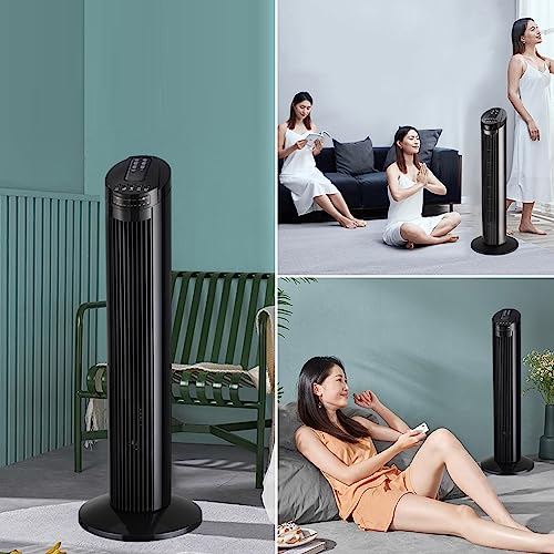 Simple Deluxe 30 Inch Oscillating Tower Fan for Bedroom, 3 Speeds Standing Fan with Remote, Quiet Cooling fan for Indoors, 7.5H Timing, 3 Modes, 38DB,Black