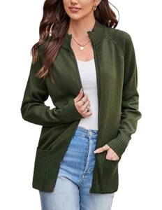 grace karin women 2023 fall winter zip up sweater cardigan long sleeve chunky knit sweater jacket with pockets s dark army green