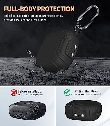 [Newest Secure Lock] Alquar for SHOKZ OpenFit T910 Case Cover, Silicone Protective Scratch Shock Resistant Cover ONLY Compatible with SHOKZ OpenFit T910 Earbuds Charging Case with Carabiner(Black)