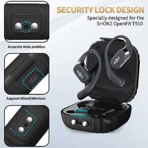 [Newest Secure Lock] Alquar for SHOKZ OpenFit T910 Case Cover, Silicone Protective Scratch Shock Resistant Cover ONLY Compatible with SHOKZ OpenFit T910 Earbuds Charging Case with Carabiner(Black)