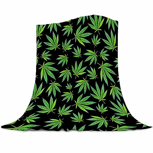 ubnlkto Cannabis Leaves Blanket for Man Fleece Flannel Blanket, Marijuana Weed Throw Blanket Throw Size, Cannabis Vibrant Green Plush Bed Blanket for Woman 60"x80"