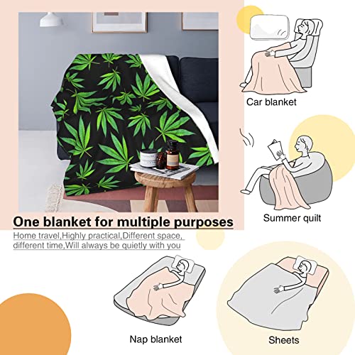 ubnlkto Cannabis Leaves Blanket for Man Fleece Flannel Blanket, Marijuana Weed Throw Blanket Throw Size, Cannabis Vibrant Green Plush Bed Blanket for Woman 60"x80"