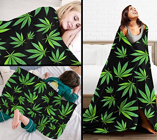 ubnlkto Cannabis Leaves Blanket for Man Fleece Flannel Blanket, Marijuana Weed Throw Blanket Throw Size, Cannabis Vibrant Green Plush Bed Blanket for Woman 60"x80"