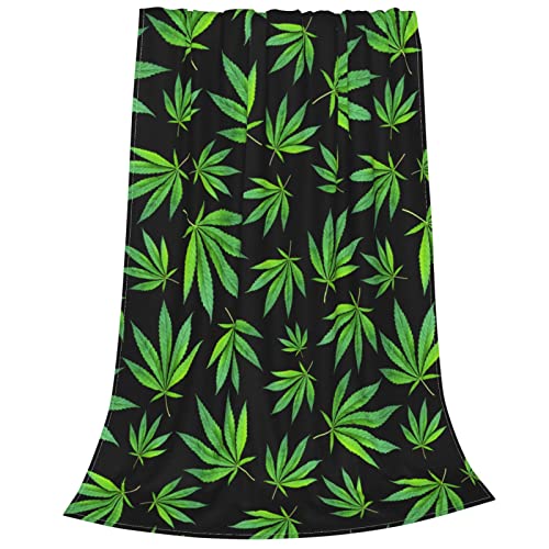 ubnlkto Cannabis Leaves Blanket for Man Fleece Flannel Blanket, Marijuana Weed Throw Blanket Throw Size, Cannabis Vibrant Green Plush Bed Blanket for Woman 60"x80"