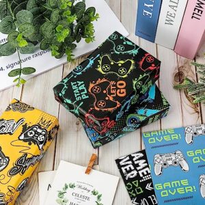 AnyDesign 12Pcs Gaming Wrapping Paper Colorful Video Game Gift Wrap Paper Bulk Folded Flat Gamepad Controller Art Paper for Birthday Baby Shower Theme Party DIY Crafts Gift Wrapping, 19.7 x 27.6 In