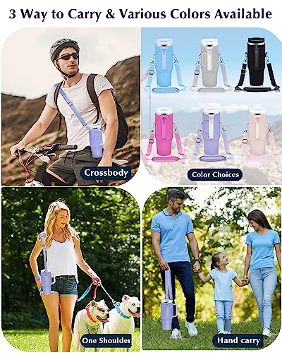 OriJoy Water Bottle Carrier Bag Holder for Stanley 40/30 Oz Tumbler Cup Accessories, Neoprene Pouch Sleeve with Adjustable Crossbody Strap, Purple