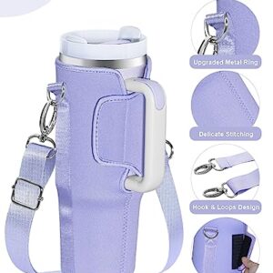 OriJoy Water Bottle Carrier Bag Holder for Stanley 40/30 Oz Tumbler Cup Accessories, Neoprene Pouch Sleeve with Adjustable Crossbody Strap, Purple