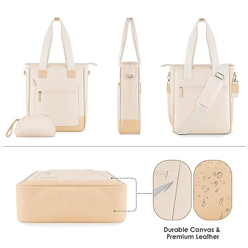 ETRONIK Tote Bag for Women, Canvas Tote Bag with Pockets, Compartments and Zipper for Work, School, Casual, Khaki