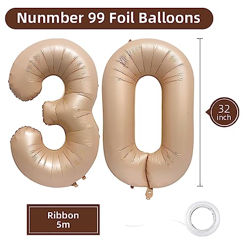 Number 30 Balloons 32 inch Digital Balloon Alphabet 30 Birthday Balloons Digit 30 Helium Balloons Big Balloons for Birthday Party Supplies Wedding Bachelorette Bridal Shower, Caramel Number 30th