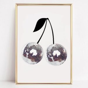 disco ball painting canvas trendy funky posters cherry art print disco party wall poster disco ball artwork bar cart decor canvas ball aesthetic balls silver wall art trendy picture 16x24inch no frame