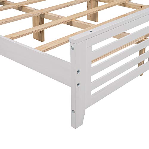 LCH King Platform Bed Frame with Headboard and Footboard, Solid Wood Bed Frame for Adults/Wood Slat Support/No Box Spring, Modern Bed Frame with Horizontal Strip Hollow Shape, King Size, White