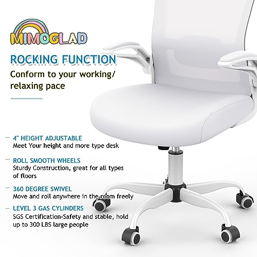 Mimoglad Home Office Chair, High Back Desk Chair, Ergonomic Mesh Computer Chair with Adjustable Lumbar Support and Thickened Seat Cushion (Modern, Ivory White)