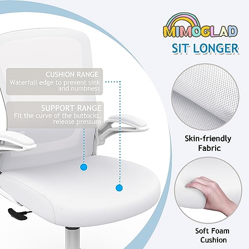 Mimoglad Home Office Chair, High Back Desk Chair, Ergonomic Mesh Computer Chair with Adjustable Lumbar Support and Thickened Seat Cushion (Modern, Ivory White)