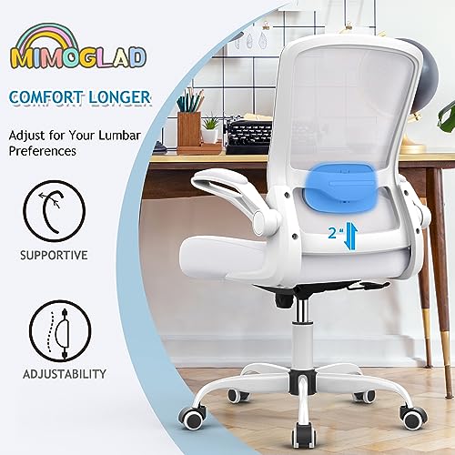 Mimoglad Home Office Chair, High Back Desk Chair, Ergonomic Mesh Computer Chair with Adjustable Lumbar Support and Thickened Seat Cushion (Modern, Ivory White)