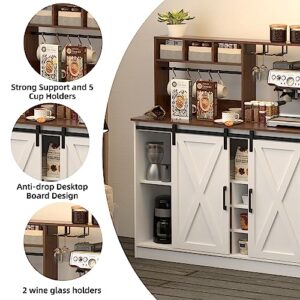 PAKASEPT Wine Bar Cabinet, Farmhouse Barn Doors Coffee Bar Cabinet with Adjustable Storage Shelves, Wooden Sideboard Buffet Storage Cabinet for Dining Room, Kitchen