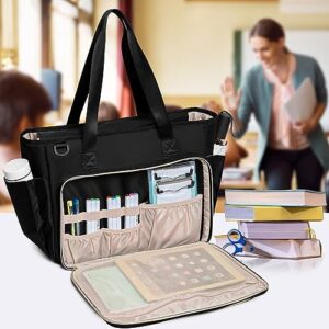 Fasrom Teacher Tote Bag with Laptop Compartment, Teacher Work Bag for Women and Teaching Supplies, Black (Patent Design)