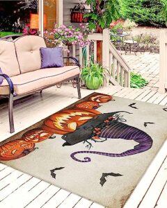 halloween pumpkin outdoor rug for patio/deck/porch, non-slip area rug 5 x 8 ft, horror black bat pumpkins vintage brown indoor outdoor rugs washable area rugs, reversible camping rug carpet runner