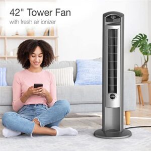 Lasko Portable Electric 42" Oscillating Tower Fan with Fresh Air Ionizer, Timer and Remote Control for Indoor, Bedroom and Home Office Use, Silver 2551 & Oscillating Tower Fan