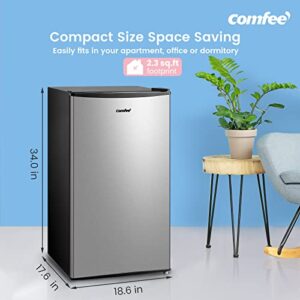 COMFEE' CRM33S3AST Cubic Feet Compact Singel Door Mini Fridge for Bedroom Office Garage Studio & BLACK+DECKER EM720CB7 Digital Microwave Oven with Turntable Push-Button Door