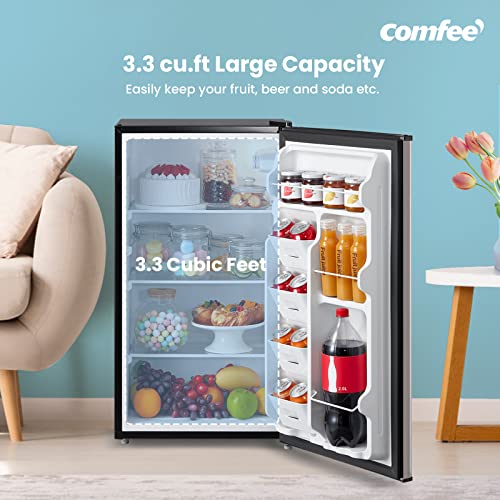 COMFEE' CRM33S3AST Cubic Feet Compact Singel Door Mini Fridge for Bedroom Office Garage Studio & BLACK+DECKER EM720CB7 Digital Microwave Oven with Turntable Push-Button Door