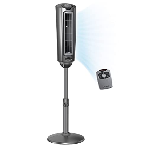 Lasko 2519 3-Speed Wind Tower Fan with Remote Control, 38 Inch, Gray & Oscillating Pedestal Fan, Adjustable Height, 3 Quiet Speeds, Timer