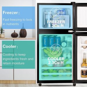 OOTDAY Compact Refrigerator 3.5 Cu Ft - Mini Refrigerator Separate Freezer - 2 Door for Garage Camper Basement/Dorm/Office/Family, Black