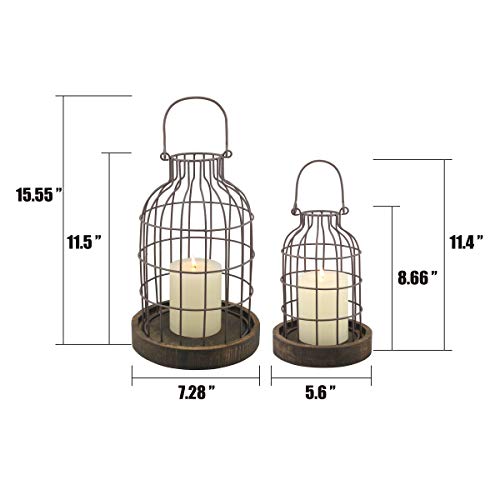 Stonebriar SB-5393C 2PC Wire Metal Cloche Set, Set of 2, Brown & Large 11.8" Decorative Rustic Farmhouse Worn Natural Wood and Metal Tray