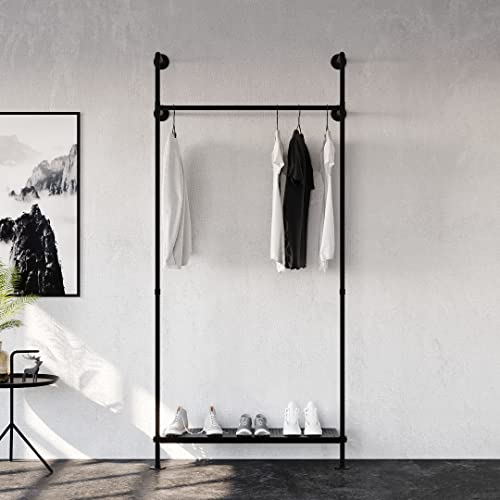 pamo industrial pipe clothing rack - HEDDA - clothes rack for wardrobe, bedroom and as walk-in closet system. Sturdy clothing racks for hanging clothes I wall mounted heavy duty clothes rack