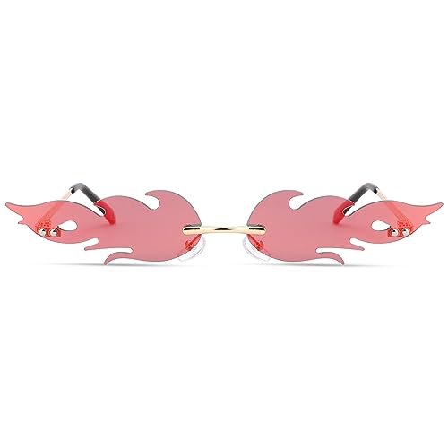 Pro Acme Rimless Fire Sunglasses for Women Men Personality Sun Party Glasses Shape Halloween Costume(Pink)