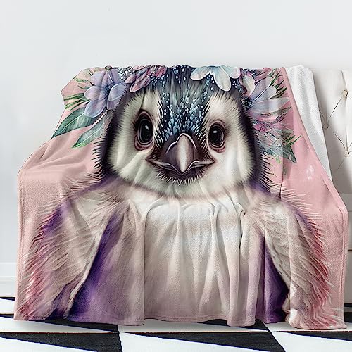 YAYAGo Cute Penguin with Flowers Throw Blanket 350gsm Fuzzy Plush Blanket for Kids Throw for Sofa Bed Animal Decorative 50"x60"